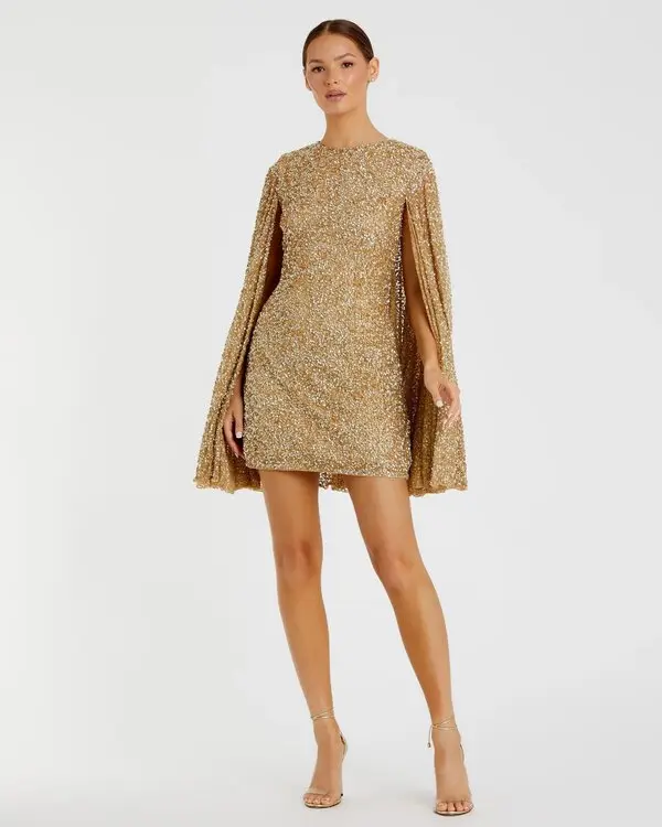 Mac Duggal Sequin Cape Sleeve Mini Dress