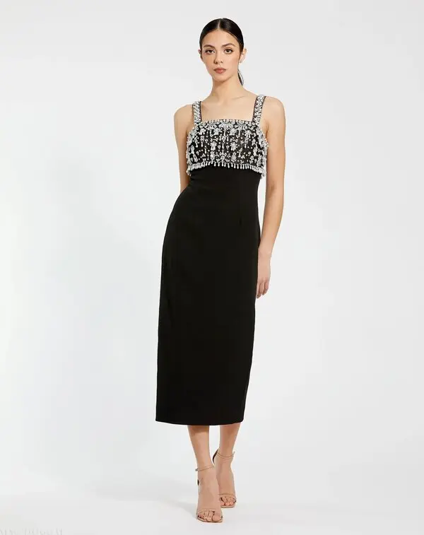 Mac Duggal Embellished Wide Strap Midi Dress