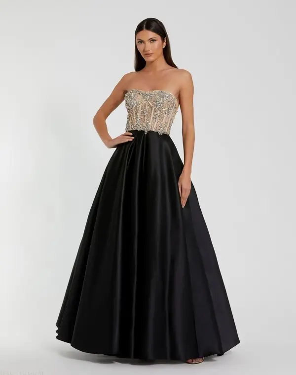 Mac Duggal Strapless Embellished Bustier Ball Maxi Gown