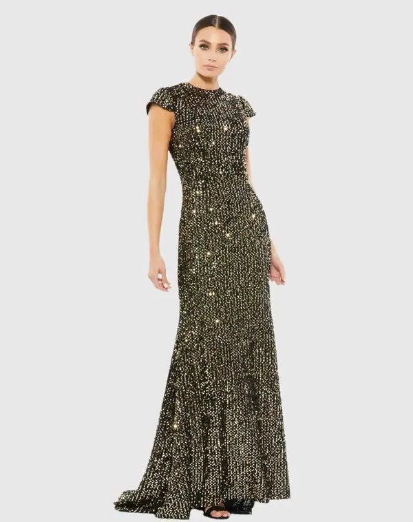 Mac Duggal Sequin Wedding Guest Gown - Black/gold