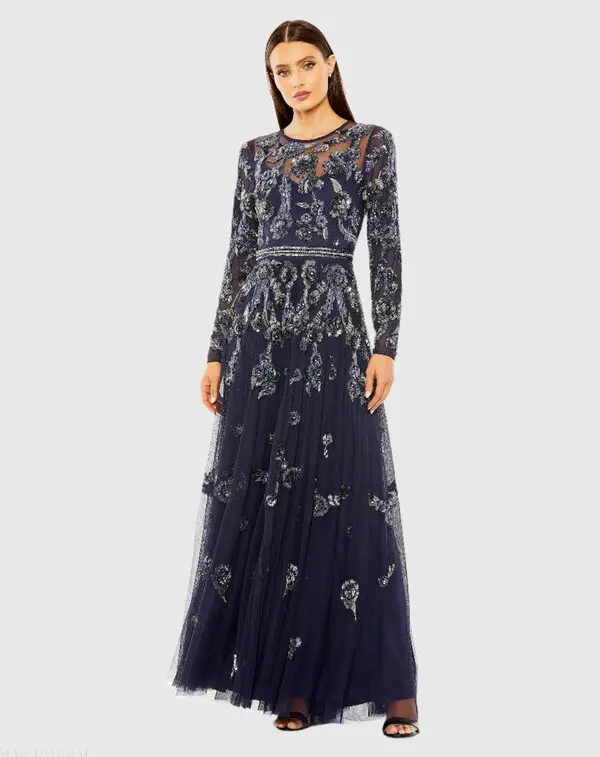 Mac Duggal Floral Beaded A-line Gown
