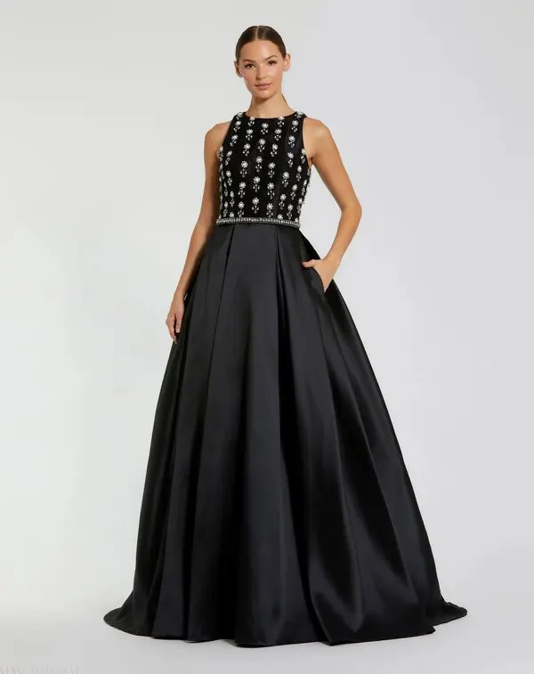 Mac Duggal High Neck Beaded Ball Gown