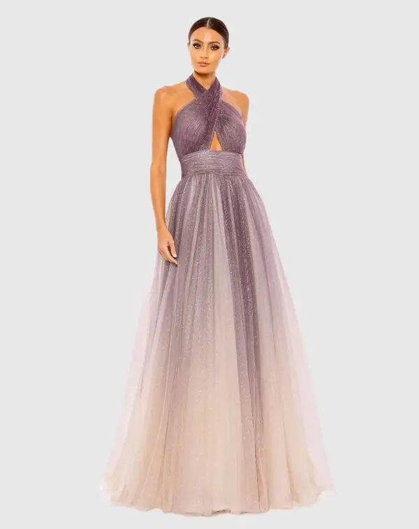 Mac Duggal Ombre Glitter Halter Neck Ball Gown