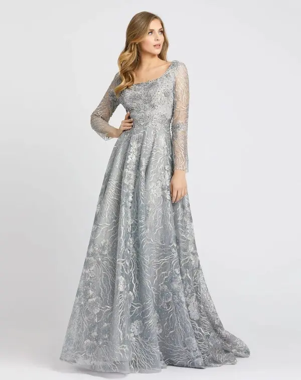Mac Duggal Embellished Embroidered Square Neck Maxi Gown