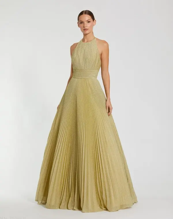 Mac Duggal Shimmering Pleated Maxi Gown