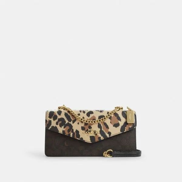 COACH® Klare Envelope Crossbody Bag In Signature Canvas With Leopard Print