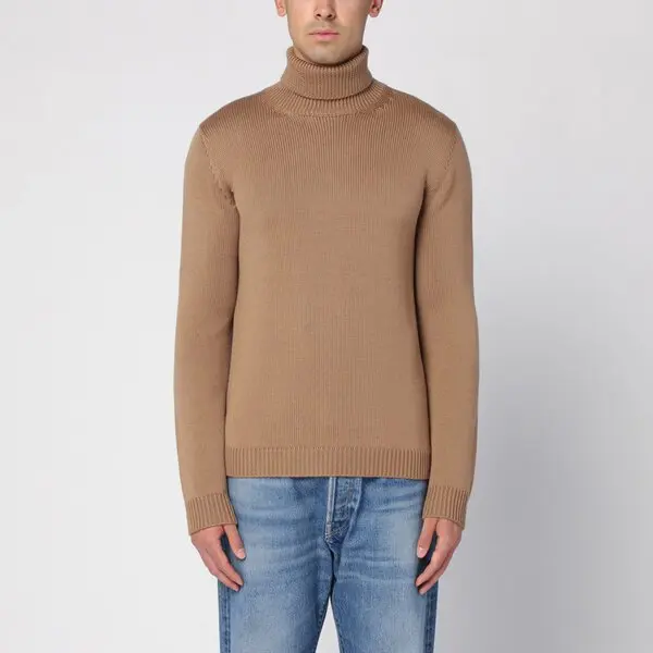 ROBERTO COLLINA Merino Wool Turtleneck Pullover - Beige