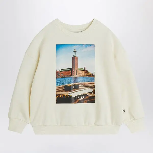 MINI RODINI Crew Neck Sweatshirt With Municipal Print - White