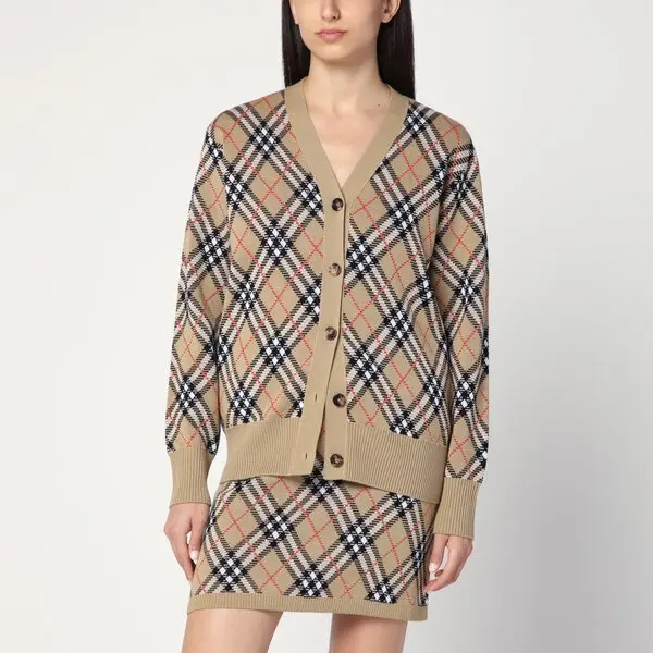 Burberry Wool And Mohair Blend Check Cardigan