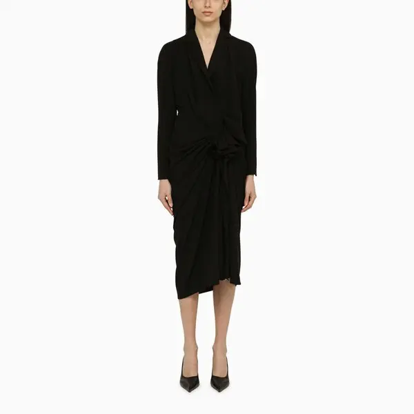 Dries Van Noten Wool-blend Midi Dress With Drape