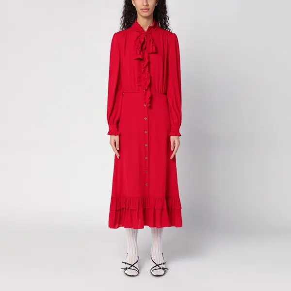 Valentino Garavani Midi Dress With Ruffled Bow - Red