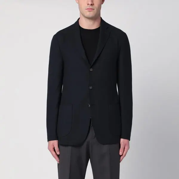 SANTANIELLO Wool Blend Single-breasted Jacket - Blue