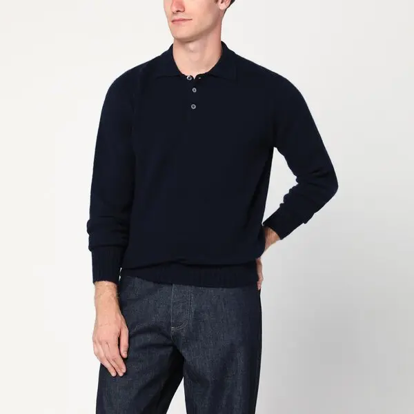 DRUMOHR Navy Lambswool Polo - Blue
