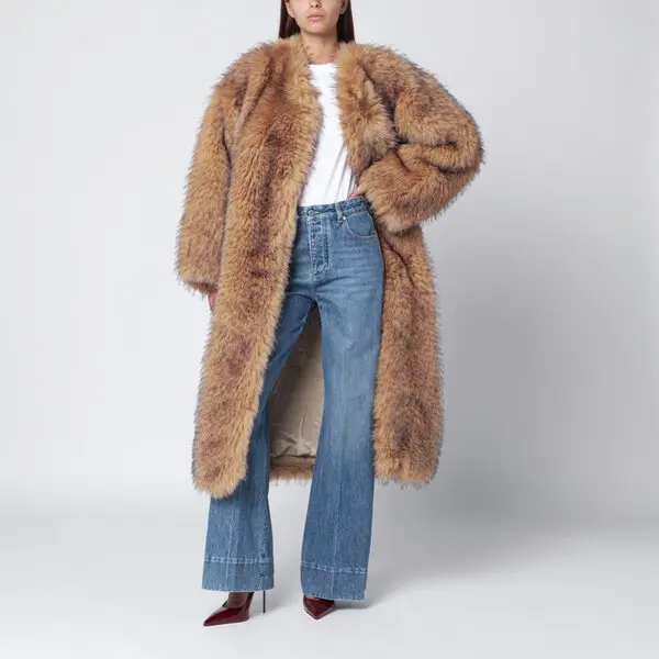 Remain Birger Christensen Long Faux Fur Coat - Beige
