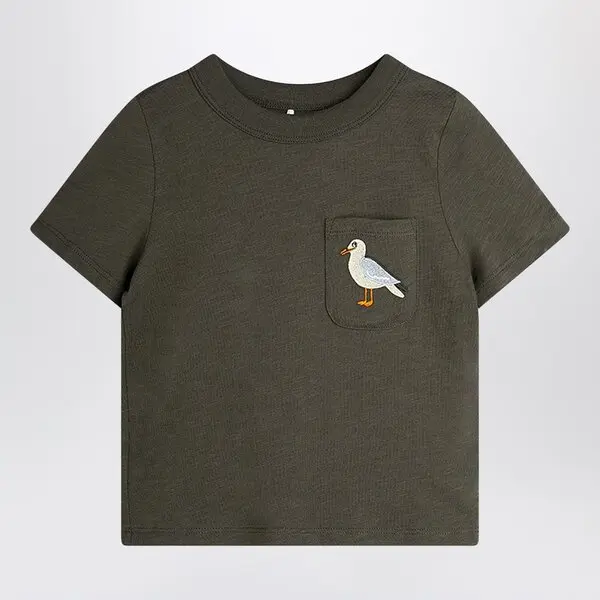 MINI RODINI Faded T-shirt With Seagull Embroidery - Black