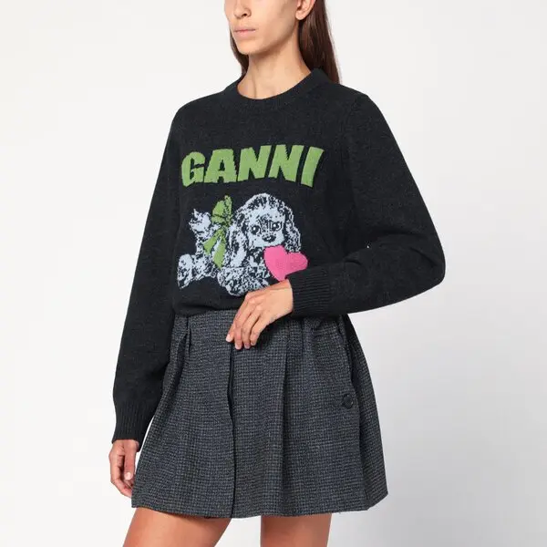 GANNI Puppy Intarsia Wool-blend Sweater - Grey