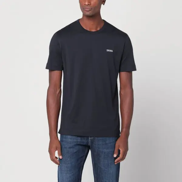 Zegna Navy T-shirt With Logo - Blue
