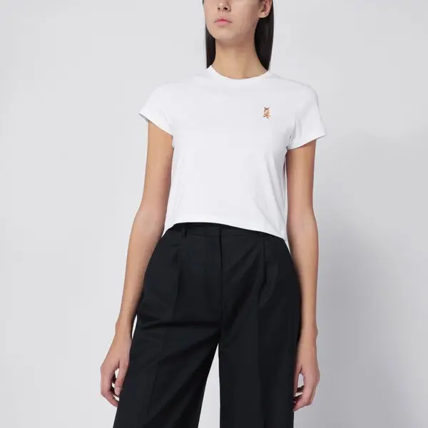 Maison Kitsuné Cropped T-shirt With Logo Patch - White