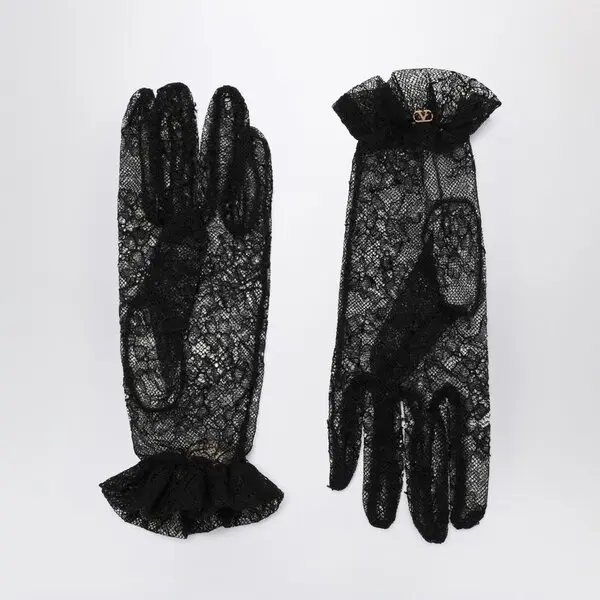 Valentino Garavani Lace Gloves With Vlogo Signature - Black
