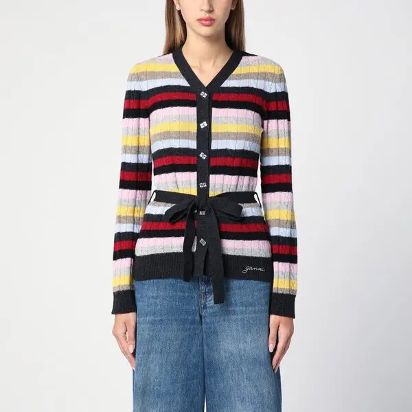 GANNI Striped Cardigan With Belt