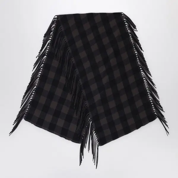 Destin Brown Check Wool And Cashmere Shawl - Grey