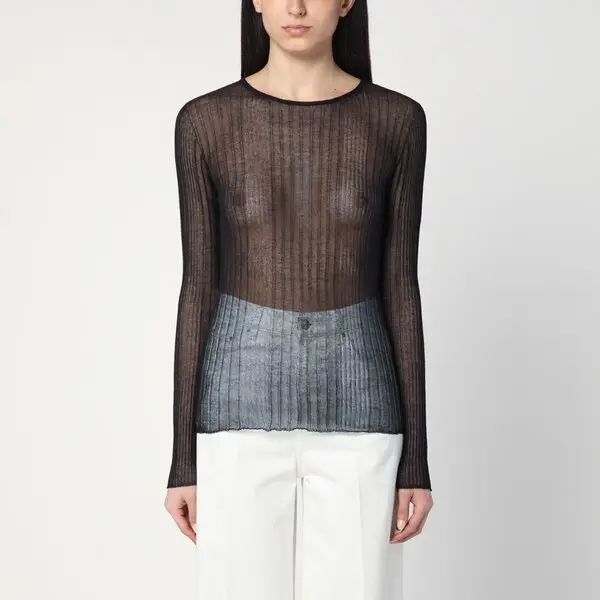 ROBERTO COLLINA Semi-transparent Ribbed Sweater - Black