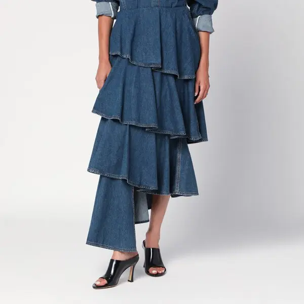 Alaïa Midi Asymmetrical Spiral Denim Skirt