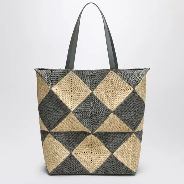 Loewe Puzzle Fold Raffia Tote Bag - Beige