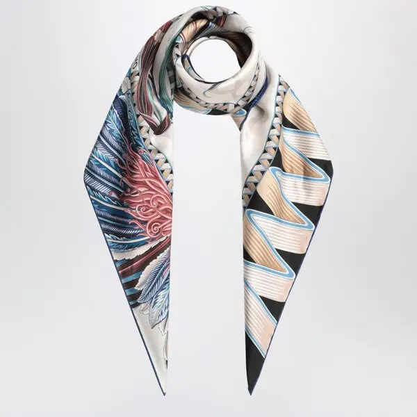 FERRAGAMO Ivory/blue Silk Scarf With Giada Print - White