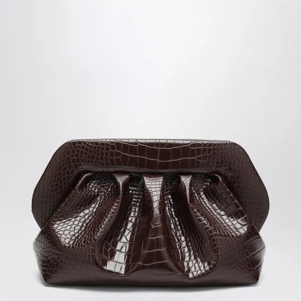 THEMOIRE Medium Bios Croc-effect Clutch - Brown