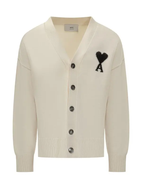 Ami Cardigan With Logo - White