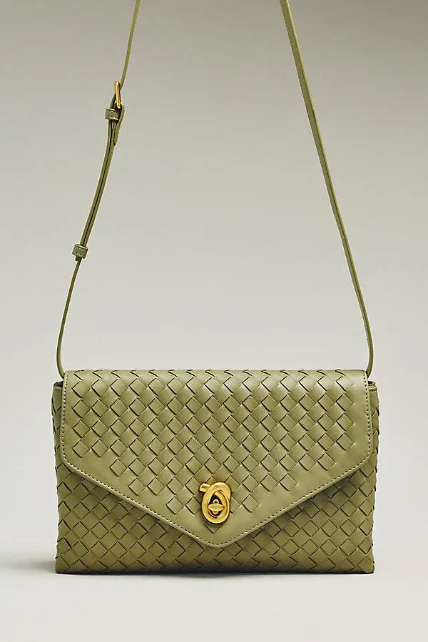 Anthropologie Foldover Woven Clutch - Light Green