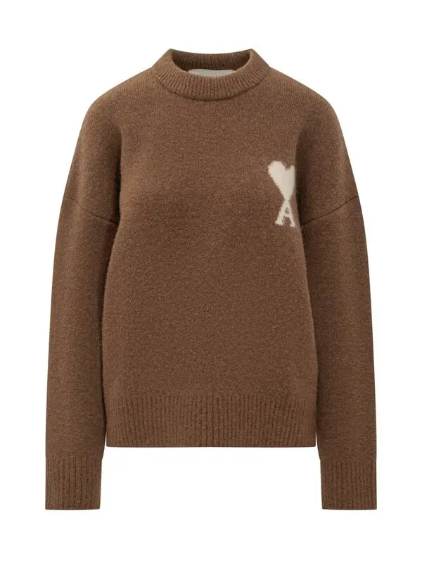 Ami Sweater With Heart Logo - Brown