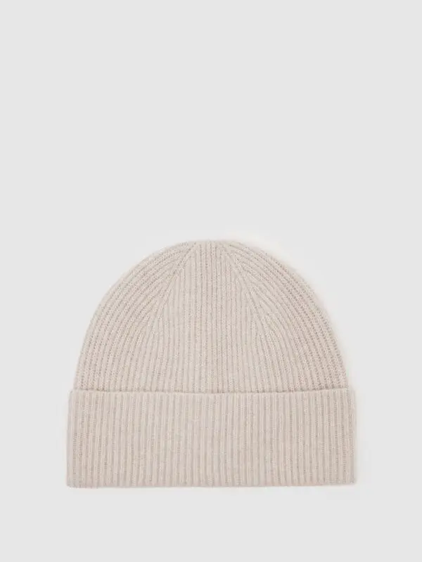 REISS Chaise Merino Wool Rib-knit Beanie - Light Oatmeal Melange