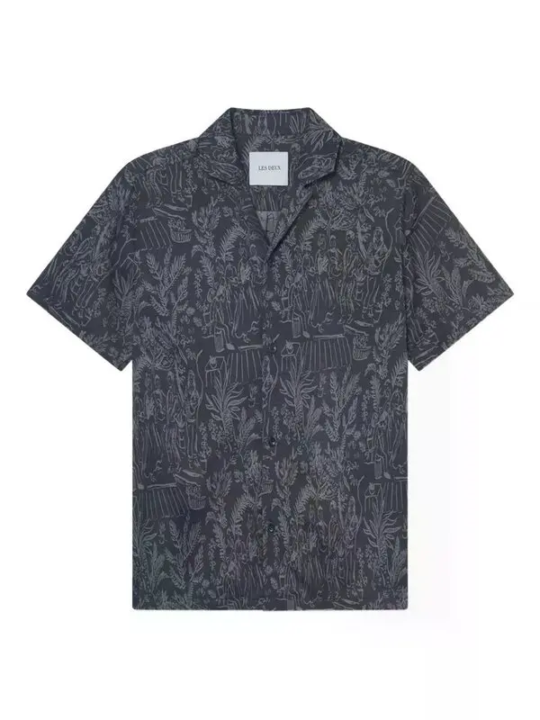 LES DEUX Revere-collar Print Shirt - Grey