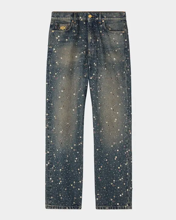 Versace Crystal-studded Stonewashed Jeans