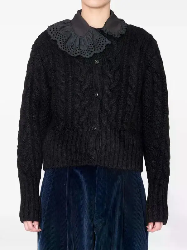 Kolor Contrast-collar Cable-knit Cardigan