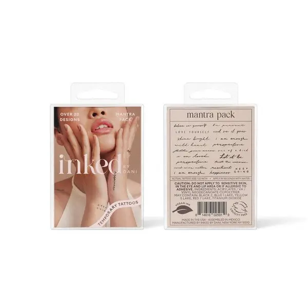 INKED BY DANI Mantra Temporary Tattoo Pack - One-color
