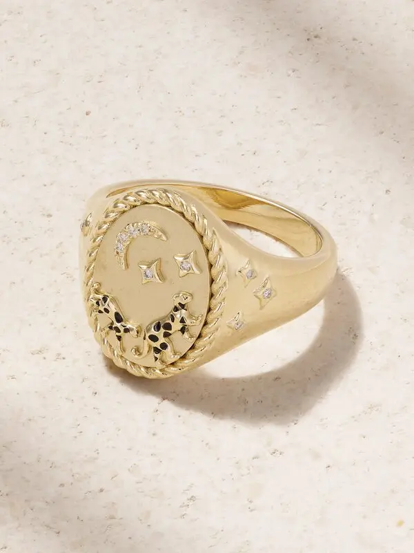 Yvonne Léon La Savane 9-karat Diamond, And Enamel Signet Ring