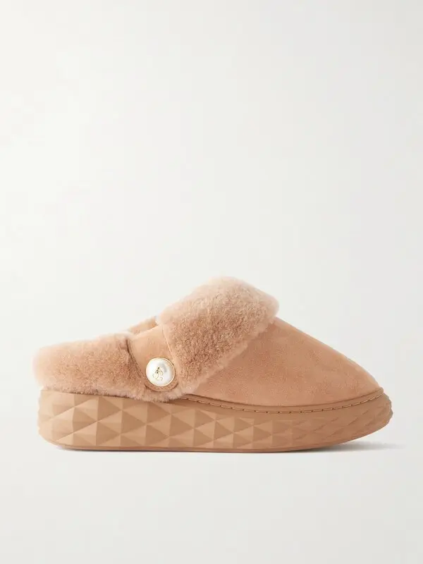 JIMMY CHOO Diamond Shearling Mules - Brown
