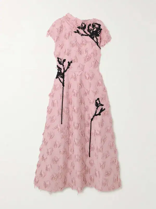 Erdem Embroidered Fil Coup Jacquard Midi Dress - Baby Pink | Editorialist