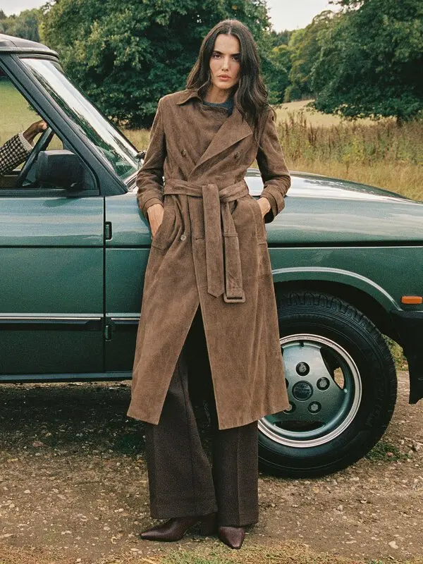 REISS Hattie Suede Belted Trench Coat