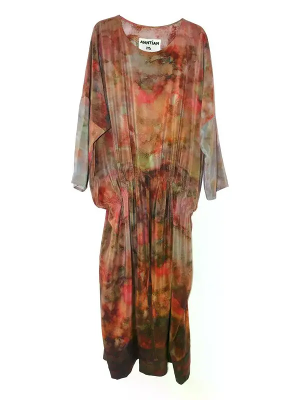 ANNTIAN Print Drawstring Midi Dress
