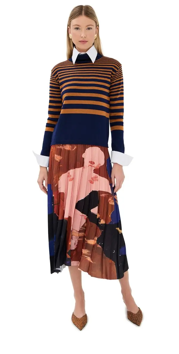 Stella Jean Collared Knit Midi Dress