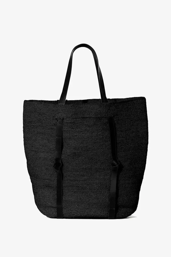 Janessa Leoné Tanner Raffia Tote Bag With Leather Straps - Chocolate