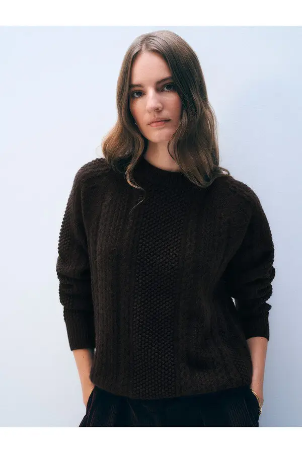 WHITE & WARREN Cashmere Luxe Cable Crewneck