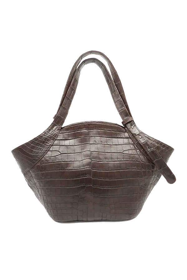 NORTON AND HODGES Petite Mont Rochelle Crocodile Tote - Brown