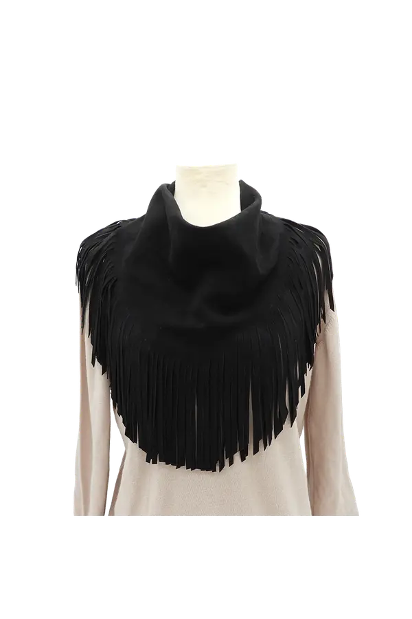 NORTON AND HODGES Handcrafted Suede Collar With Fringe And Vintage Conchos - Black