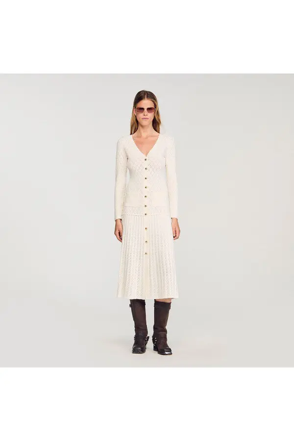 Sandro Decorative Knit Midi Dress - Neutral / White
