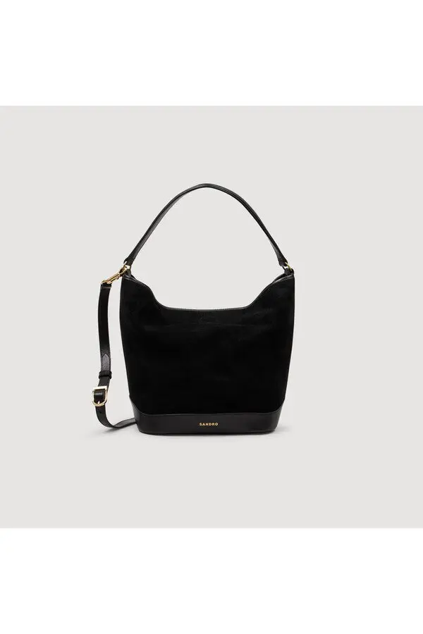 Sandro Tangoso Suede And Leather Bucket Bag - Black